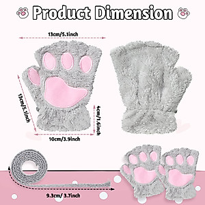SATINIOR 4 Pairs Cat Paw Gloves Fingerless Gloves Mittens Half Finger Paw Gloves Winter Plush Gloves for Kids Adult Costume