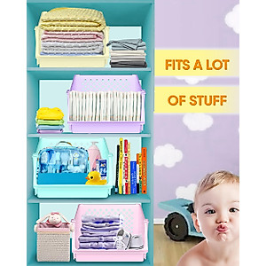 Skywin Large Stackable Storage Bins for Pantry, Multi - 4 Pack Stackable Bins For Organizing Food, Kitchen, and Bathroom Essentials (Rhombus)