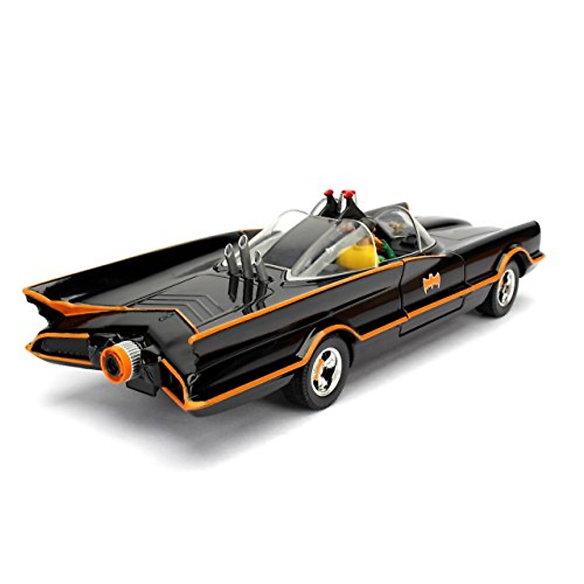 Jada Toys DC Comics 1966 Classic TV Series Batmobile with Batman and Robin figures; 1:24 Scale Metals Die-Cast Collectible Vehicle