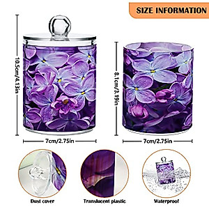 Kigai 2PCS Spring Lilac Purple Floral Qtip Holder Dispenser with Lids - 14 oz Bathroom Storage Organizer Set, Clear Apothecary Jars Food Storage Containers, for Tea, Coffee, Cotton Ball, Floss