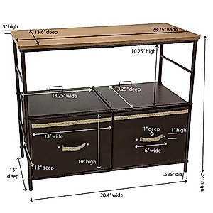 Household Essentials 2-Tier Storage Chest of Drawers Bronze Frame Wood Grain Top and 4 Brown Storage Bins with Natural Jute Trim