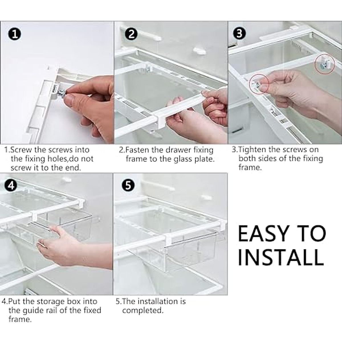 Colacoo Pull Out Fridge Drawer Organizer Refrigerator Drawer Organizer - Pull Out Fridge Shelf Storage Box Organizer with Handle for Egg Fruit Vegetable (Clear, No compartments)