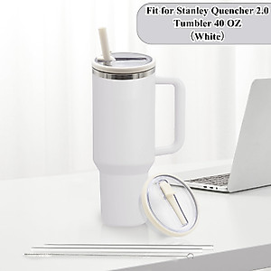 2 Pack 40oz Tumbler Lid Compatible with Stanley Cup 40 oz Tumbler Flip Straw Lid Replacement Fit for Stanley Quencher Leak-Proof Splash Resistant Reusable Tumbler Cover (White)