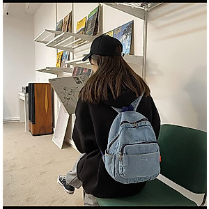 ZEHO Denim Backpack Jeans Backpacks Student Backpack High School Bookbags Retro Daypack, Light Jean Blue, One Size