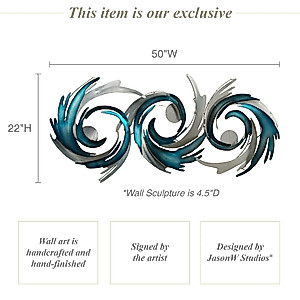 Touch of Class Perfect Storm Metal Wall Sculpture - Blue, Silver - Large Dimensional - Steel - Handcrafted Modern Decor - Abstract Geometric Art - Metallic Contemporary Sculptures for Bedroom