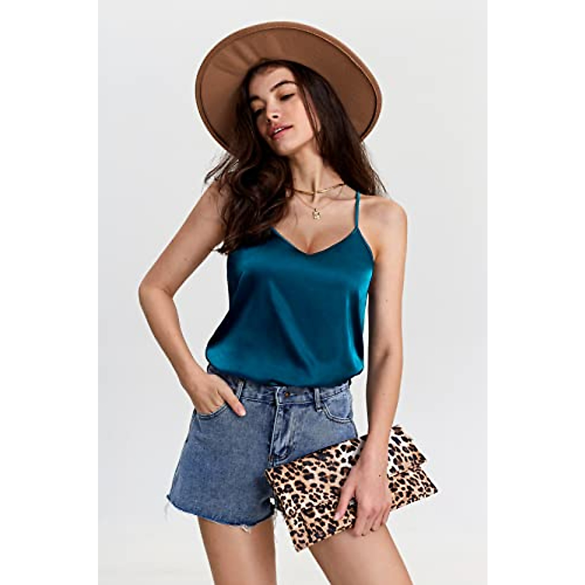 Ekouaer Women's Lace Satin Sleepwear Silk Cami Top and Shorts Pjs V Neck Lingerie Set Lingerie Set