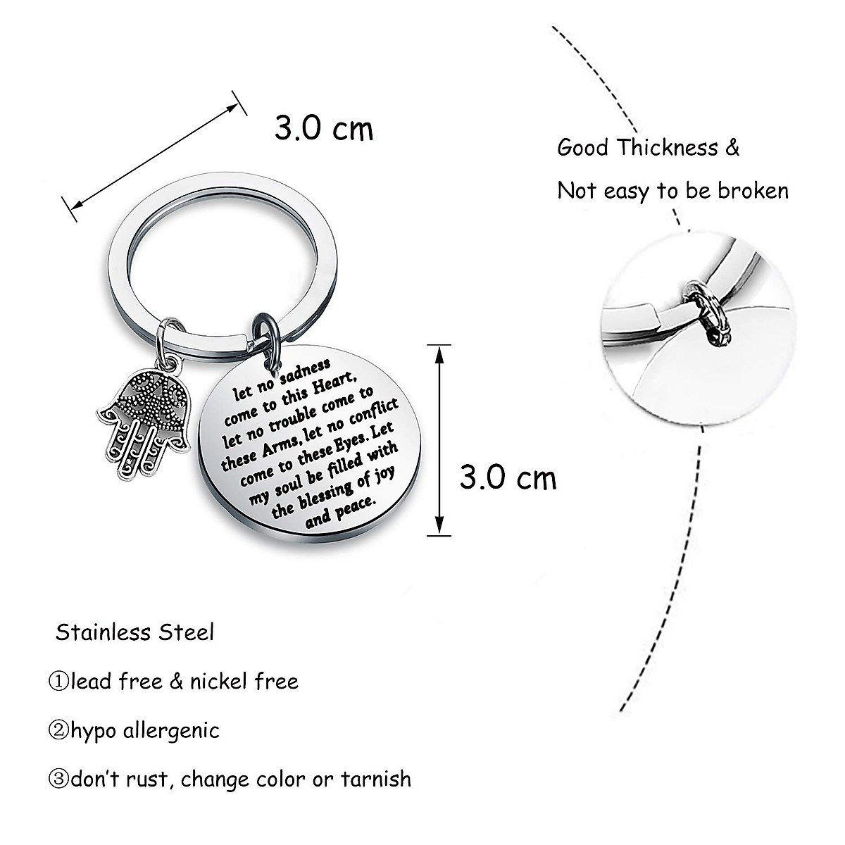 Gzrlyf Hand of Hamsa Keychain Let No Sadness Come to This Heart Hamsa Prayer Gifts (Keychain)