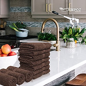 KEEPOZ [24 Pack Wash Cloths Set (12 x 12 Inches) | 100% Cotton Ring Spun Cotton | Soft and Fluffy | Highly Absorbent Fade Resistant Essential Washcloths for Bathroom, Gym, Spa and Face Towel (Brown)