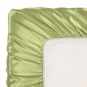 SiinvdaBZX 2 Pcs Satin Mini Crib Sheets 38 x 24In, Silky Soft Mini Portable Crib Sheets Mattress Cover Portable Playard Sheets with 5In Deep Pocket, Great for Baby Hair (Beige & Sage Green)