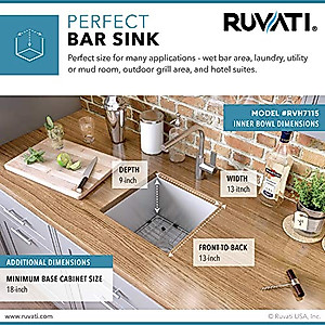 Ruvati 15 x 15 inch Undermount 16 Gauge Zero Raduis Bar Prep Square Kitchen Sink Single Bowl - RVH7115