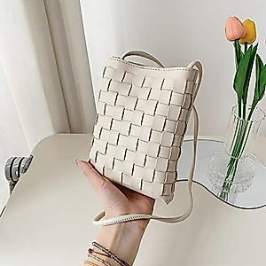 ONE2MAY Woven Small Crossbody Bags Cell Phone Purse for Women Teen Girls Small Shoulder Phone Bag (Off white)