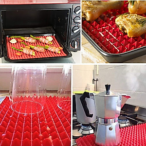 ShangPinFeiLi Silicone Baking Mat Pyramid Sheets Cooking Pan 16"x11" 2 Pack-Red，Best Healthy Fat Reducing Nonstick Cooking Mat for Baking Mat with Grid for Oven Grilling BBQ, Baking and Roasting