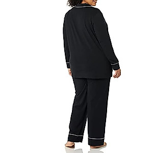 Amazon Essentials Women's Cotton Modal Long-Sleeve Shirt and Full-Length Bottom Pajama Set (Available in Plus Size), Black, XX-Large
