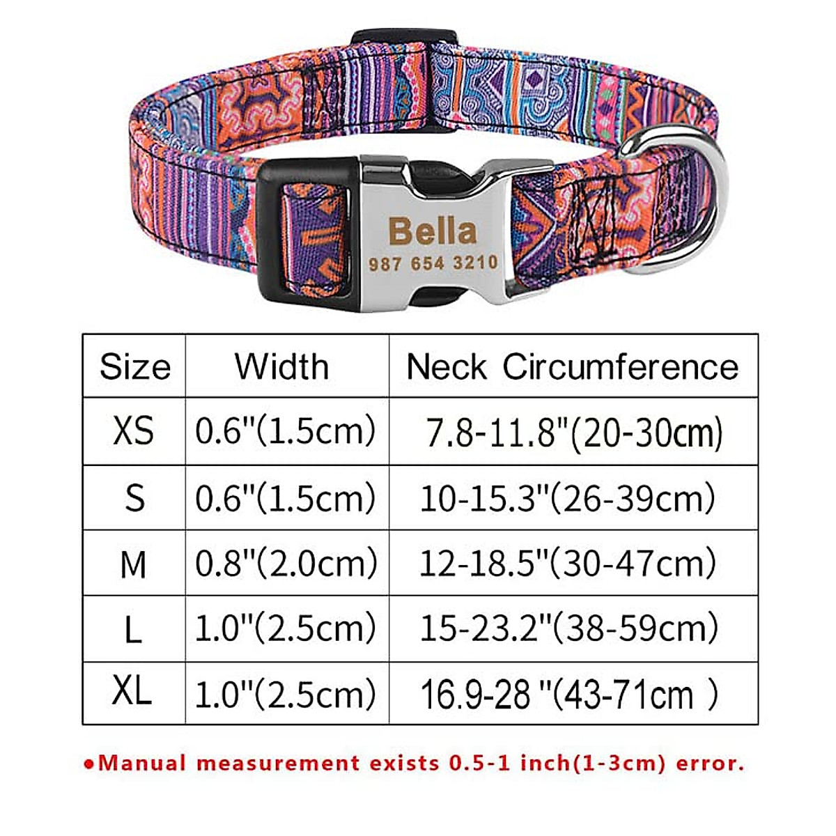 Moonpet Personalized Colorful Custom Dog Collar with Engraved ID Name and Phone Number Plate/Customized Dog Collars for Puppy Small Medium Large X-Large Boy Girl Dogs