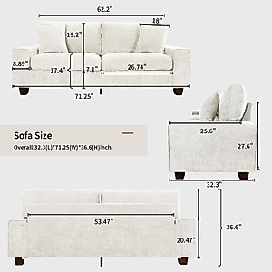 Czpalo 71.25" Chenille Sofa Couches for Living Room, 2 Seater Sofa with 2 Pillows, Small Modern Loveseat Couch for Small Spaces, Office (Beige, 71.25 inches)