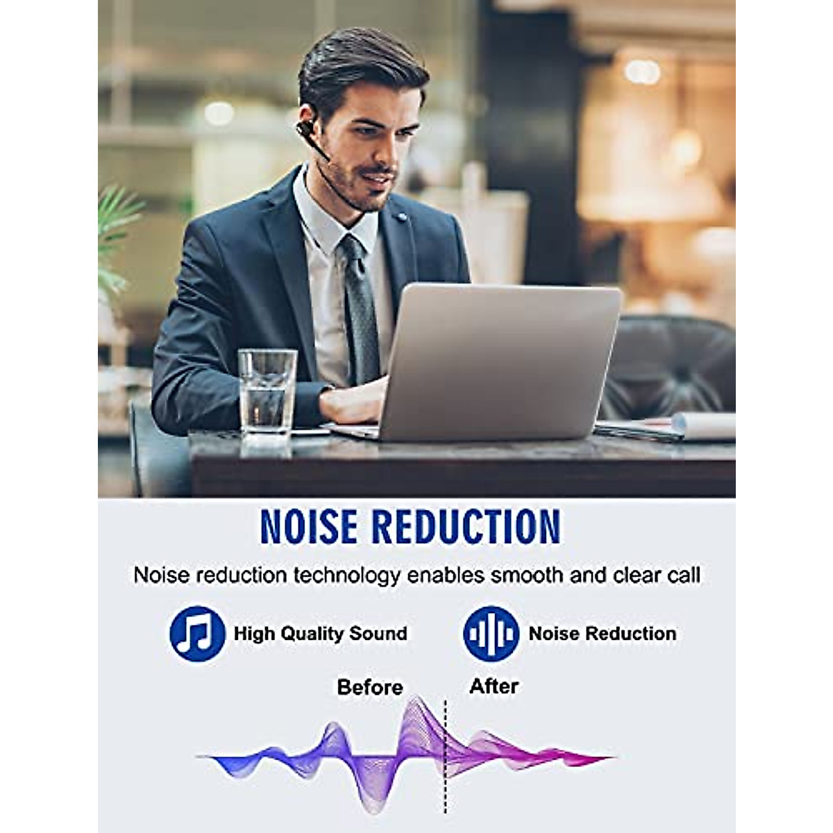 DECHOYECHO Bluetooth Headset V5.1, Wireless Headset with Battery Display Charging Case, Bluetooth Earpiece with Noise Canceling Mic for Driving, Office, Business, Compatible with Cell Phone and PC