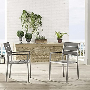 Modway Shore Outdoor Patio Aluminum Dining Armchair Set of 2 in Silver Gray