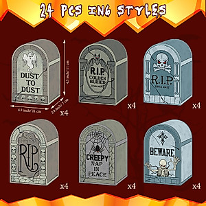 PerKoop 24 Pcs Halloween Tombstone Bags Trick Or Treat Candy Goody Boxes Halloween Paper Gift Box Tombstone Treat Bags for Kids Party Favors Snacks Cookies Party Supplies Halloween Decorations
