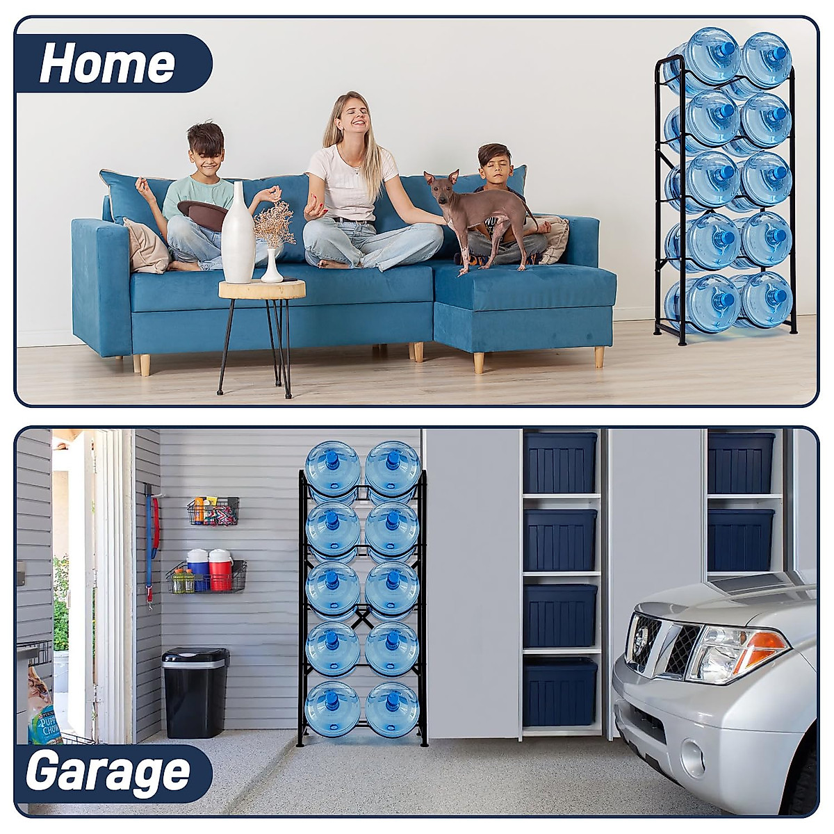 CZMY 5 Gallon Water Jug Holder, 5-Tier Reinforced Carbon Steel Water Bottle Storage Rack for 10 Bottles of Water Cooler Organizer for Office, Family, Garages, Restaurant, and Gym. Black