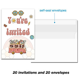 Soiceu First Birthday Groovy One 1st Birthday Party Invitations with Envelopes Set of 20 Boho 70's Hippie Van Bus 1st Birthday Party Invites Fill in Blank