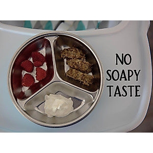 Wild & Free Ranch Stainless Steel Plate and Bowl Combo with Strong Anti-Slip Removeable Suction and Semi-Transparent Lid Designed for Children (Blue)