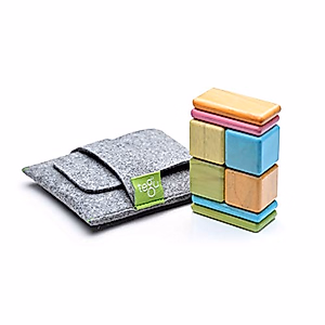 8 Piece Tegu Pocket Pouch Magnetic Wooden Block Set, Tints