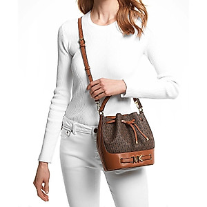 Michael Kors Reed Medium Belt Bucket Crossbody Handbag Brown MK Signature