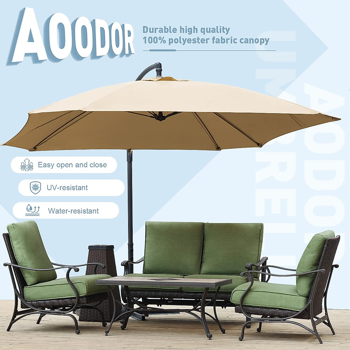 Aoodor Offset Square Patio Umbrella 8.7‘ Cantilever Hanging Market Umbrella Water Resistant UV Protection Brown- Base Not Included