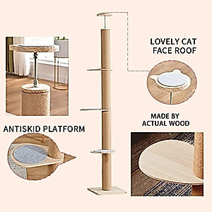 Catforest Floor-to-Ceiling Cat Tree Cat Climbing Tower with Natural Sisal Rope Scratching Post, Height:93.7-101.1Inch&101.2-108.6Inch&108.7-115.4Inch 3 Options (Celling Height:93.7Inch-101.1Inch)