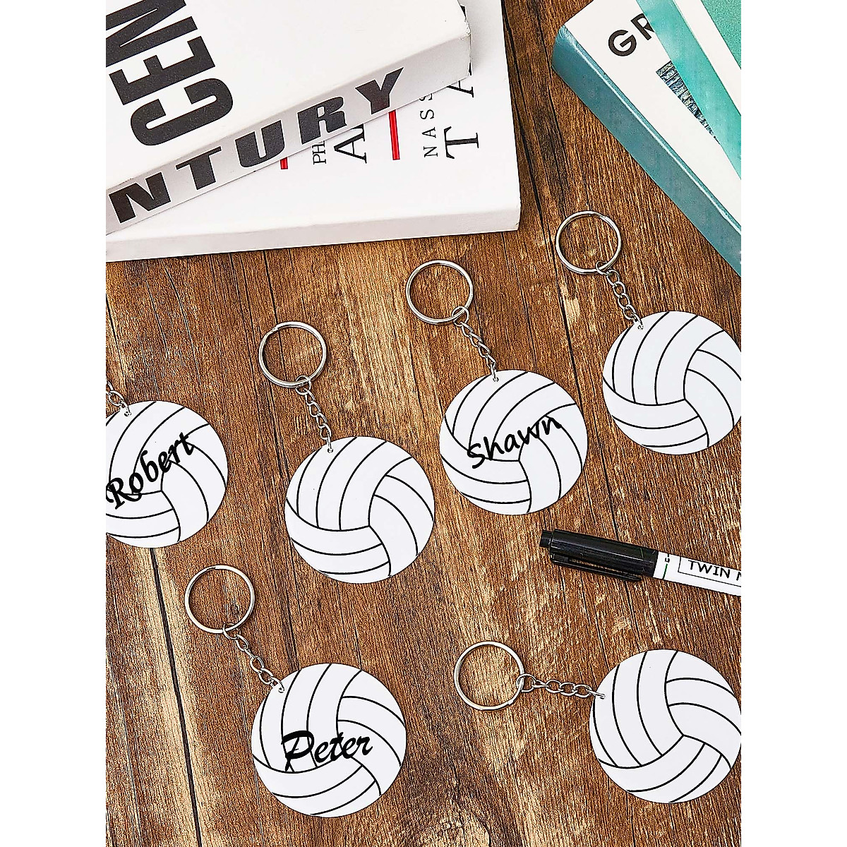 Taiyin Acrylic Volleyball Keychains Bulk Volleyball Party Favors for DIY Christmas Backpacks Gift Team(White,18 Pcs)