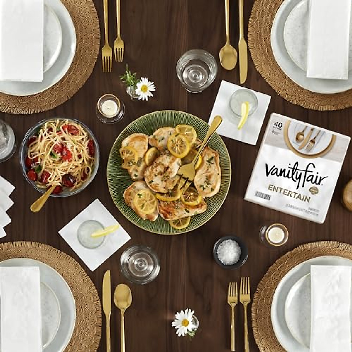 Vanity Fair Entertain Paper Napkins, 40 Count, Disposable Napkins Made For Entertaining And Events