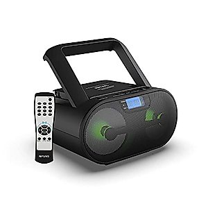 Riptunes CD Player Bluetooth Boombox AM/FM Portable Radio, Digital LCD MP3/CD, USB, mSD, Aux, Headphone Jack Stereo Sound System with Enhanced Bass, LCD Display with Remote, Black