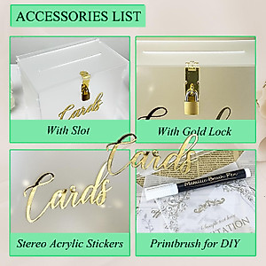 FCDECOR 10" Acrylic Wedding Card Box with Lock, Frosted Card Box for Wedding Reception, HoneyMoon Fund Box Money Box for Bridal Shower Decorations Party Reception Anniversary