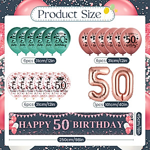 Rose Gold 50th Birthday Party Decorations for Women 50th Birthday Banner and 18pcs 50th Birthday Balloons for Women 50th Happy Birthday Banner for Anniversary Birthday Party Supply Garden Yard Decor