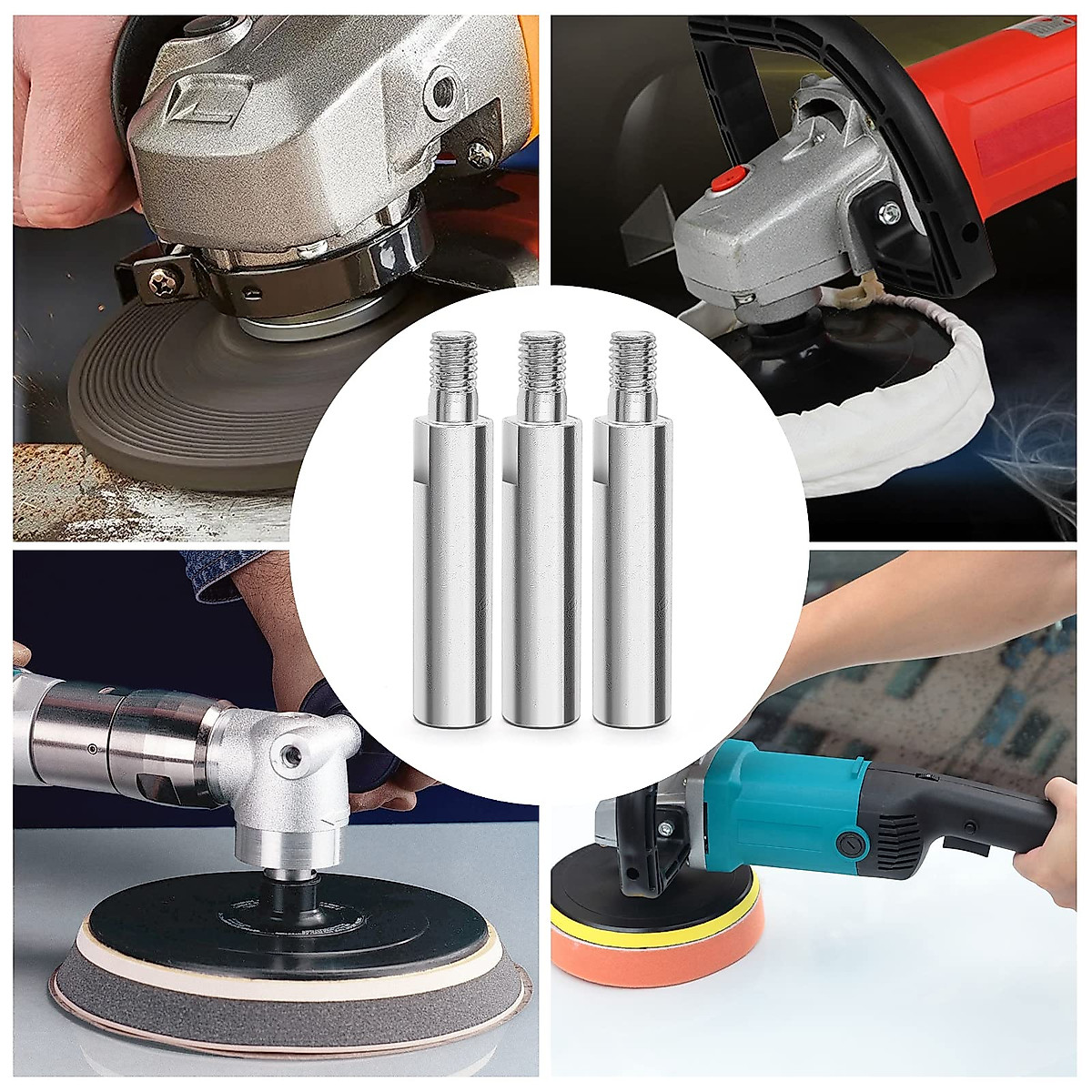 Rierdge Angle Grinder Extension Connecting Rod, 3/8" M10 Thread Hole 80mm Extension Shaft Stainless Steel Rotary Extension Shaft for 100 Type Angle Grinder, 3 Pcs