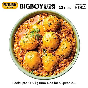 Hawkins Futura 12 Litre BigBoy Biryani Handi, Non Stick Pot with Glass Lid, Sauce Pan for Cooking and Serving Biriyani, Black (NBH12)