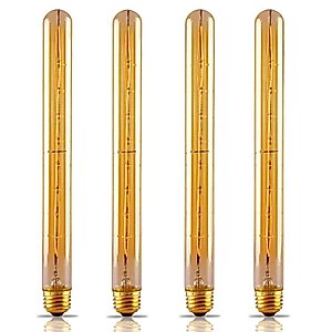 HUIBONA Edison Light Bulb 40 Watt, T10/T300 11.6in Long Tube Edison Vintage Filament Bulbs E26 Base 2300K Yellow Light Dimmable Antique Filament Style Decorative Light Bulbs,4-Pack.