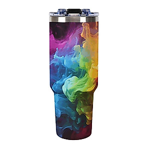 FZQVSGW Rainbow Smoke 40 Oz Tumbler with Handle And Straw Stainless Steel Vacuum Insulated Tumblers Reusable Keep Drinks Cold Coffee Cup Holder Friendly Gifts for Women Men Car Gym Travel