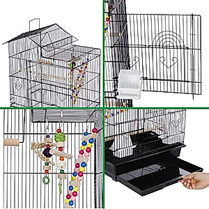 SUPER DEAL 39'' Roof Top Parrot Bird Cage with Toys for Cockatiel Sun Conure Parakeet Finch Budgie Lovebird Canary Large Flight Pet House