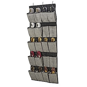 Simplify 20 Pocket Over The Door Hanging Shoe Organizer, Closet Storage, Space Saver, Breathable Material Keeps Dust & Odors Away, Black