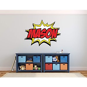 Custom Comic Name Wall Decal - Superheroes Wall Decals - Nursery Wall Decals - Baby Room Mural Art Decor Vinyl Sticker (30"W x 22"H)