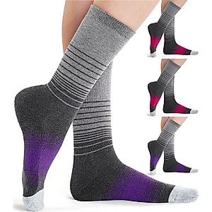 FITRELL 4 Pack Women's Merino Wool Hiking Socks Wicking Cushioned Warm Thermal Walking Boot Crew Socks, Christmas Gifts, Purple+Pink, Medium, for Shoe Size 8.5-11