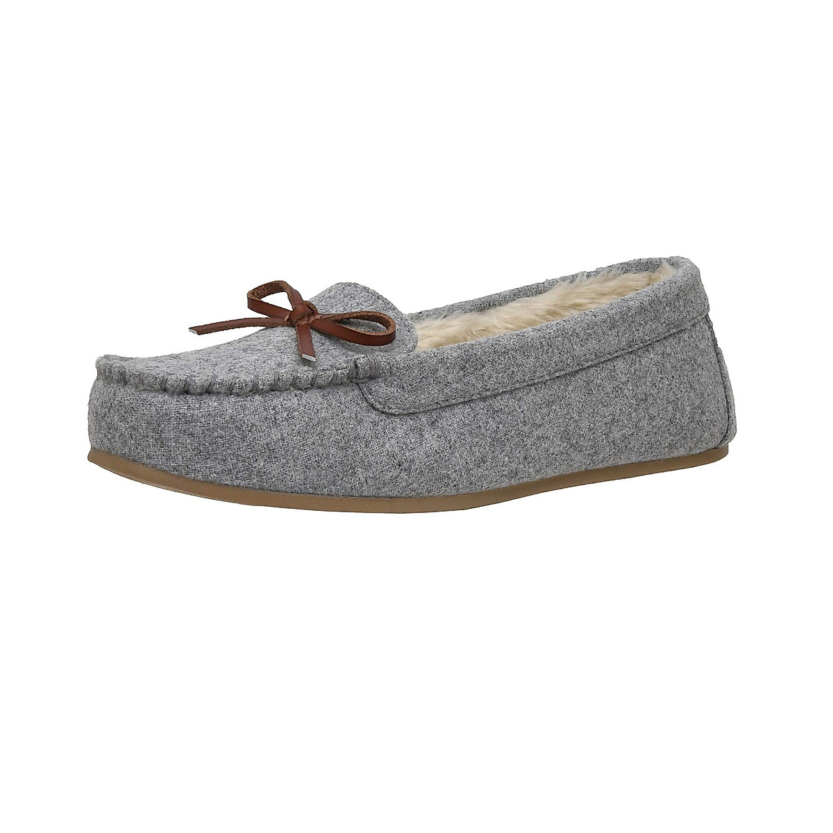 CUSHIONAIRE Women's Sabina Moccasin Slipper +Memory Foam, Grey Wool 10