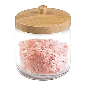 mDesign Small Apothecary Organizer Canister Jars - Glass Containers with Bamboo Lid for Bathroom, Organization Holder for Vanity, Counter, Brock Collection - Clear/Natural