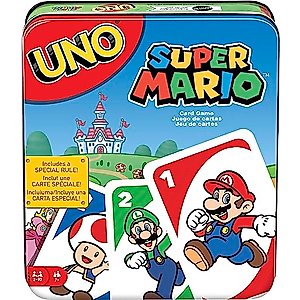 Mattel Games UNO Super Mario Card Game, Video Game Themed Travel Game in Collectible Storage Tin with Special Rule