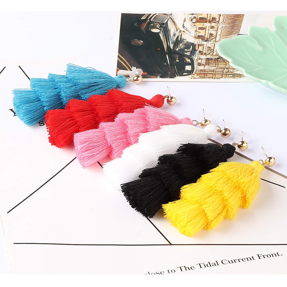 LOYALLOOK White Tassel Earrings For Women Tassel Earrings Long Thread Tassel Earrings Set for Women 6Pairs