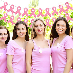 Tudomro 5 Pcs Breast Cancer Awareness Banner Pink Ribbon Pennant Hanging Banner Breast Cancer Awareness Sign Decorations Pink Ribbon Wall Garland Banner for Survivor Party Charity Event Supplies