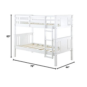 Dorel Living Dylan Kids Bunk Beds, with Guard Rail and Ladder, Wood, Twin Over Twin, White