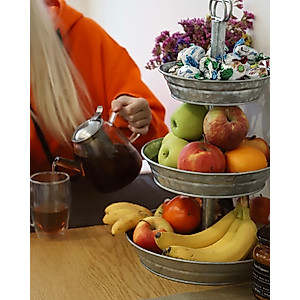 3 Tiered Serving – Galvanized Metal Tray – Balanced Structure – Multipurpose Decorative Tray by Sheff Store (3 Tier)