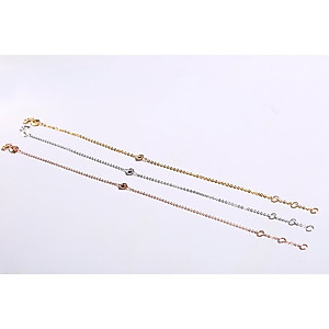 Carleen 18K Solid Gold One Genuine Bezel Set Small Tiny Round 0.015ct Diamond Dainty Bracelet Minimalist Delicate Fine Jewelry For Mom Women Friendship Adjustable (White Gold)